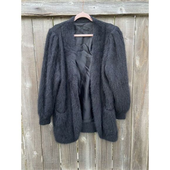 Jackets & Coats | Vintageblack Angora Blend Fuzzy Cuddle Open Front ...